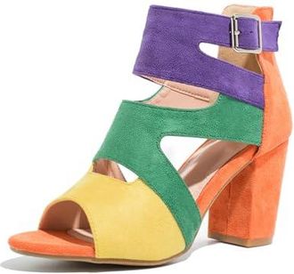 Generic Sandales À Talons Épais pour Femmes Bride À La Cheville Ajourées Bout Ouvert Fermeture Éclair Au Dos Bottines Dété Colorées,Color,41 EU