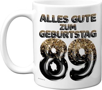 Stuff4 89. Geburtstagsgeschenke - Schwarz Gold Glitzerballons Tasse - Geburtstag Tasse für Männer und Frauen, 325 ml Premium-Keramiktasse, Spülmaschinenfest