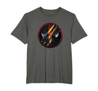 MARVEL Deadpool & Wolverine Claw Marks Face Logo Retro T-Shirt - Schwarz, S - Unisex - Klassisch - Kurzarm - Einfarbig - Crew-Ausschnitt - Doppelt gen&auml;hter S