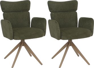 Mendler 2er-Set Esszimmerstuhl HWC-N11, Stuhl, drehbar Auto-Return Stoff Boucl&eacute; 350g/m&sup2; &Ouml;ko-Tex - gr&uuml;n, Beine Holz-Optik