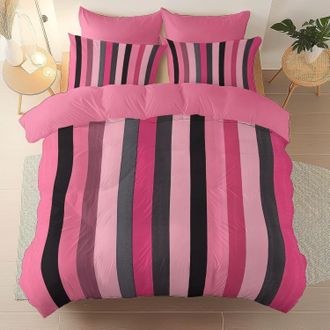 Generic Bettw&auml;sche 200x200 Rosa Schwarze Streifen Bettbezug 200x200 cm Streifen Muster Bettbez&uuml;ge Kuschelig Weich Mikrofaser 3D Druck Deckenbezug mit Rei&szlig;vers