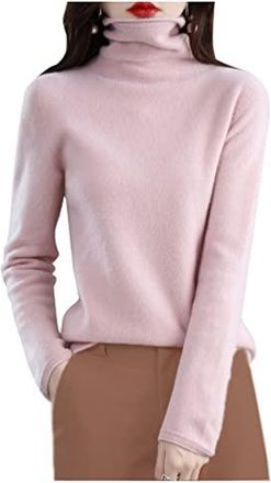 Minetom Femme Laine Pull Col Roulé Pullover Sweater Hauts Manches Longues Chandail Casual Tricots Hiver Automne Doux Pull Tops Rose S