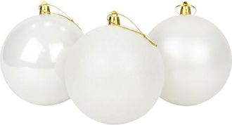 Shatchi 25 cm/3 gro&szlig;e wei&szlig;e Weihnachtskugeln, PVC, bruchsicher, gl&auml;nzend, matt, glitzernd, Weihnachtskugeln, Ornamente, Sortiert, Set, Festliche Weihnachtsbau