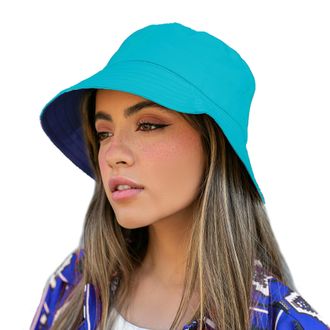 TOSKATOK UPF 50+ Damen Wendehut aus Baumwolle - Zwei H&uuml;te in einem! Fischerhutdesign-Turq/Navy