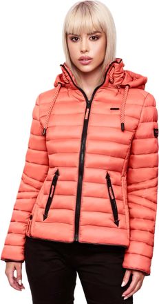 Navahoo Damen Steppjacke XS-XXL leichte Übergangsjacke mit abnehmbarer Kapuze, wasserabweisend, taillierter Schnitt B650 (XS,Rosa-Coral)