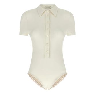 Magda Butrym Polo-Body mit Spitzendetails - - Tops - Damen - Wei&szlig; - 2XS