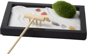 DOITOOL Zen Garten Sandtisch mit Künstlichem Moos und Rechen Miniatur Landschaft mit Sand Dekoratives Meditations Entspannungsaccessoire für Büro und Zuhause 