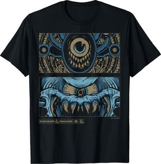 Dungeons & Dragons T-Shirt Beholder Panels Schwarz S Klassische Passform Unisex Erwachsenen Halbarm Crew-Ausschnitt Klassisch Dungeons & Dragons Grafik Imported 100% Pol