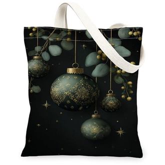 Generic Sacs fourre-tout en toile avec ornements de No&euml;l, design vintage &eacute;l&eacute;gant, l&eacute;ger, lavable, pour les vacances, les voyages, le shopping, vert fonc&eacute;, 13x