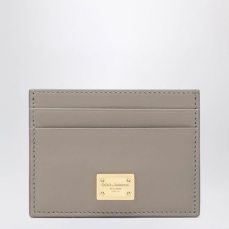 Dolce & Gabbana Kartenetui aus taupefarbenem Leder mit Logo-Plakette