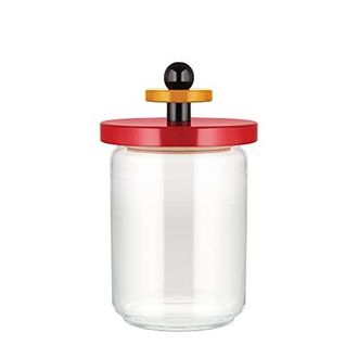 Alessi Mr. Sottsass I Suppose ES16 / 100 - Hermetisches Designglas mit Buchenholzdeckel, Rot, Schwarz und Gelb