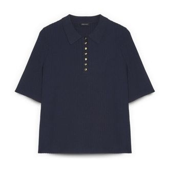 Fiorella Rubino Femme, Pulls, Bleu, Taille: 44 FR Polo en maille c&ocirc;tel&eacute;e avec boutons d&eacute;coratifs