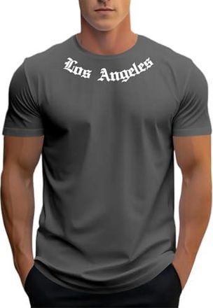 Generic T-shirt pour homme - T-shirt &agrave; manches courtes et imprim&eacute; alphabet - Col rond - Tissu tricot&eacute; en polyester avec l&eacute;ger &eacute;tirement - Coupe normale - Styl