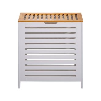 Mobili Rebecca Schmutziger W&auml;schekorb, W&auml;schekorb mit Deckel Bambus Mdf Holz, Wei&szlig;-Braun, Platzsparende W&auml;scheorganisation im Badezimmer - Ma&szlig;e HxLxB: 55 x 50 x 30 c