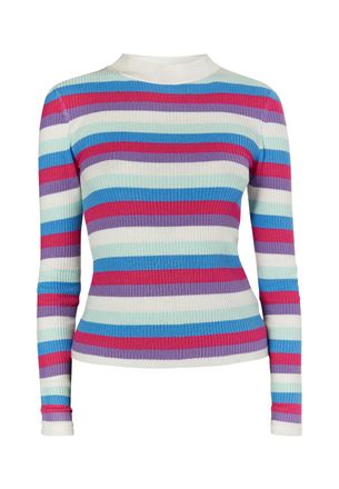 Mymo Rippstrickpullover Damen Wollweiß Mehrfarbig