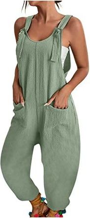 Generic Combinaison Pantalon Femme Chic Et &Eacute;l&eacute;gant Jumpsuit Droit Fluide D&eacute;t&eacute; sans Manches Couleur Unie Slim Combipantalon Rompers avec Poches D&eacute;contract&eacute;e Pl