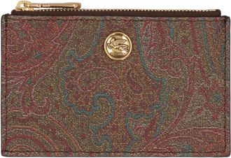 Etro Womens Card Holder Paisley Fabric Brown Cotton Wallets & Purses