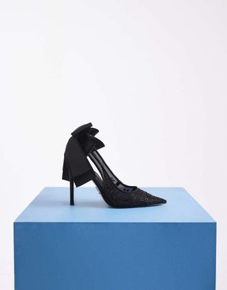 Steve Madden Teacup - Pumps aus schwarzem Satin mit Fersenriemen und Zierschleife