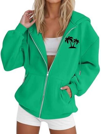 Generic 2026 Vestes &agrave; capuche &agrave; fermeture &eacute;clair pour femmes et adolescentes avec capuche enti&egrave;rement zipp&eacute;e, pull &agrave; manches longues et poches, Vert, 3XL