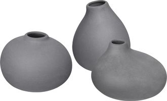Blomus Nona- 3er Set Porzellan Vase, 3 Formen, Blumenvase, Dekovase, Tischvase, Farbe Pewter, Material Porzellan (66223)