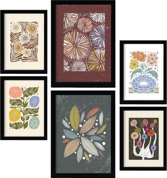Nacnic Set von 6 Drucken von Blumen im ethnischen Stil Drucke Sammlung. Ästhetische dekorative Rahmen für Ihr Wohnzimmer, Schlafzimmer, Zuhause. Wandkunstdru