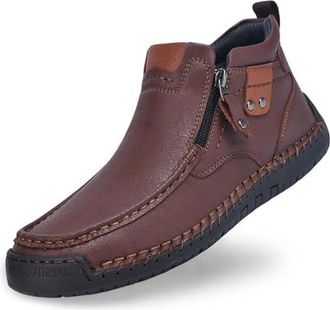 Generic Chaussures d&eacute;contract&eacute;es pour homme - Noir - Baskets hautes en cuir - Chaussons confortables avec semelle plate - Pour un usage quotidien avec des jea