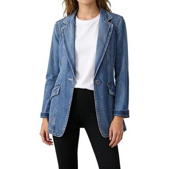Generic Veste en jean vintage pour femme - Hauts d&eacute;contract&eacute;s - Costume ample - Blazer de cowboy - Veste en jean d&eacute;contract&eacute;e, bleu, XXL