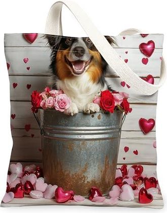 Generic Sac fourre-tout en toile motif berger australien pour faire du shopping, 33 x 38,1 cm, sac &agrave; bandouli&egrave;re r&eacute;utilisable pour femme, peinture danimaux do