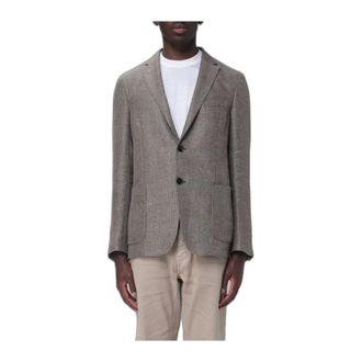 Ermenegildo Zegna Blazer en lin et laine &agrave; un bouton - Homme - Vestes - Brun - Taille: 3XL
