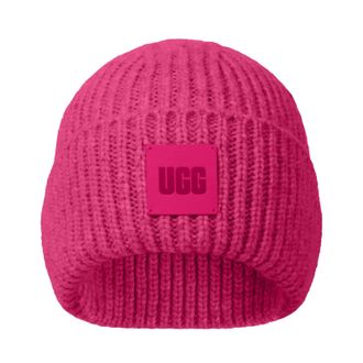 UGG Damen Chunky Rib with Logo Beanie, Chroma Pink, Einheitsgr&ouml;&szlig;e