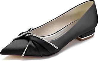 Generic Chaussure De Mari&eacute;e Plate Femmes &Agrave; Bout Pointu &Agrave; Talon Bas Satin Chaussures De Mari&eacute;e Plates De Mariage 2.5Cm Femme Plates,Noir,36 EU