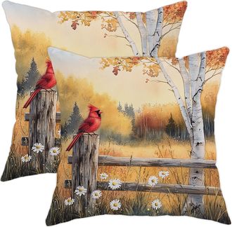 Generic Fall-Kardinalvogel Kissenbez&uuml;ge Dekorative Dekokissenbezug Mit Rei&szlig;verschluss Dekokissen F&uuml;r Schlafzimmer Heimdekoration Bett 45X45Cm 2Er Set