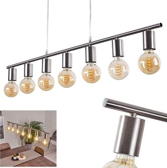 HOFSTEIN Pendelleuchte Tulla, 7-flammige Hängelampe aus Metall in Nickel-matt, moderne längliche Zimmerlampe, 7 x E27, ohne Leuchtmittel