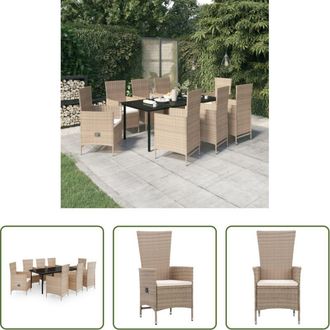 vidaXL vidaXL Terrassensitzgruppe - 9-tlg. Garten-Essgruppe mit Auflagen Beige