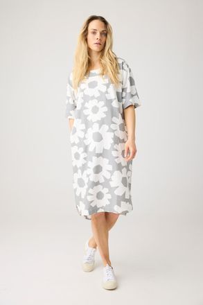 Knowledge Cotton Apparel Damen vegan T-Shirt Kleid Mix Print Grau