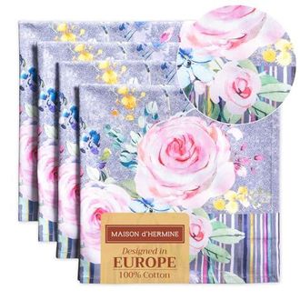 Maison d'Hermine Sweet Rose Lavender 100% Coton Doux et Confortable, Lot de 4 Serviettes parfaites pour Les Repas en Famille Mariages Cocktail Cuisine Accueil (45cm x 