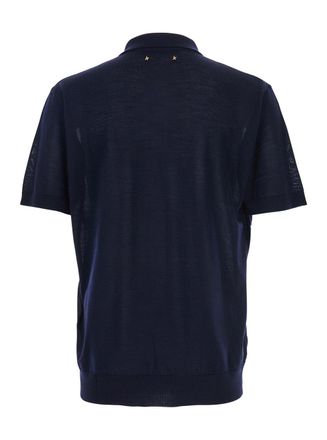 Golden Goose Mens Blue Polo Shirt With Classic Collar Virgin Wool T-Shirts And Polos