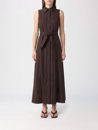 Parosh Robe chemise midi P. A.R. O.S. H. en coton &agrave; &eacute;paules d&eacute;nud&eacute;es et jupe pliss&eacute;e