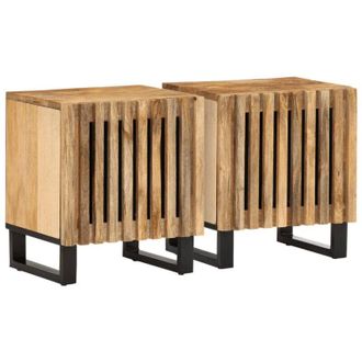 vidaXL Vidaxl - Tables de chevet 2 pcs bois massif de manguier brut - Dimensions 40x34x46 cm - 1 porte - Style industriel - Grand espace de rangement