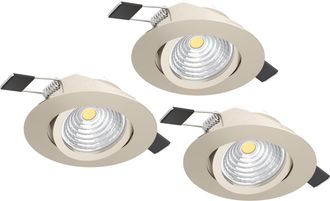 Eglo 3er Set LED Einbaustrahler Saliceto, dimmbare Deckenspots, Deckenstrahler flach rund, Aluminium in Silber, warmwei&szlig;, &Oslash; 8,8 cm