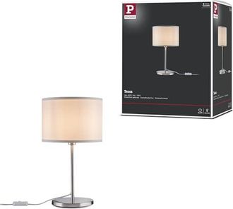 Paulmann 70923 Tischleuchte Tessa rund max. 40 Watt Nachttischlampe Creme, Eisen geb&uuml;rstet Tischlampe Metall, Stoff E14 ohne Leuchtmittel