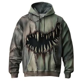 Generic Sweat-Shirts Halloween Manches Longues Motif Citrouille R&eacute;aliste Horreur Pullover Sanglant Sweat Polaire Zipp&eacute; Chaud Confortable D&eacute;contract&eacute; Imprim&eacute; 3