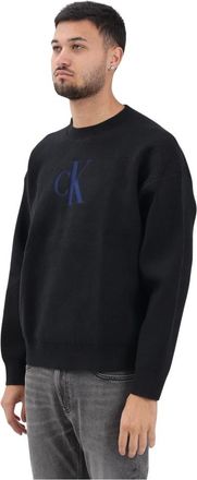 Calvin Klein Jeans Homme, Sweatshirts et sweats &agrave; capuche, Noir, Taille: XL Pull Relax Coupe D&eacute;contract&eacute;e Logo Monogramme en M&eacute;lange de Coton