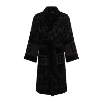 Dolce & Gabbana Bademantel aus Terry-Baumwoll-Jacquard - - Nightwear & Lounge - Herren - Schwarzk - XL