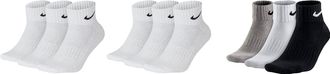 Nike 9 Paar Socken One Quater Socks Herren Damen Kurze Socke Kn&ouml;chelhoch, Farbcode + Farbe:A22 6 Paar weiss 3 Paar bunt, Gr&ouml;&szlig;e:46-50