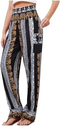 Generic Robe boh&egrave;me 2026 pour femme - Pantalon Harlan imprim&eacute; tendance - Taille haute - Yoga - Style boh&egrave;me d&eacute;contract&eacute;, caf&eacute;, XXL