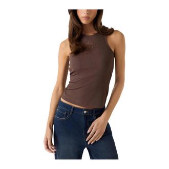 Guess Femme, Tops, Brun, Taille: 40 FR D&eacute;bardeur sans manches avec &eacute;lasthanne