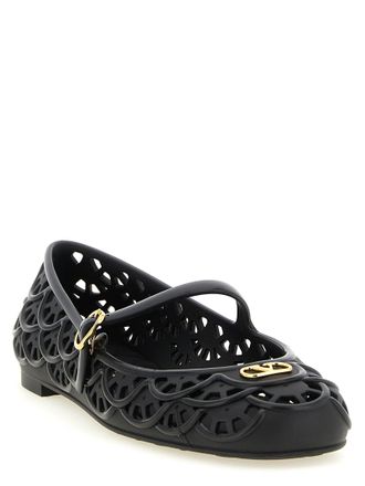 Valentino Garavani Womens Black Polyvinyl Ballet Flats