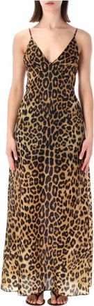 Alberta Ferretti Femme, Robes, Brun, Taille: 36 FR Longue Robe Organza Imprim&eacute; L&eacute;opard