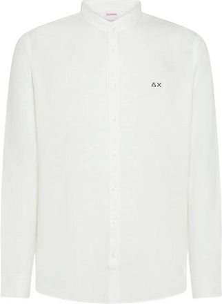 Sun 68 Homme, Chemises, Blanc, Taille: 2XL Linen Korean Collar Shirt